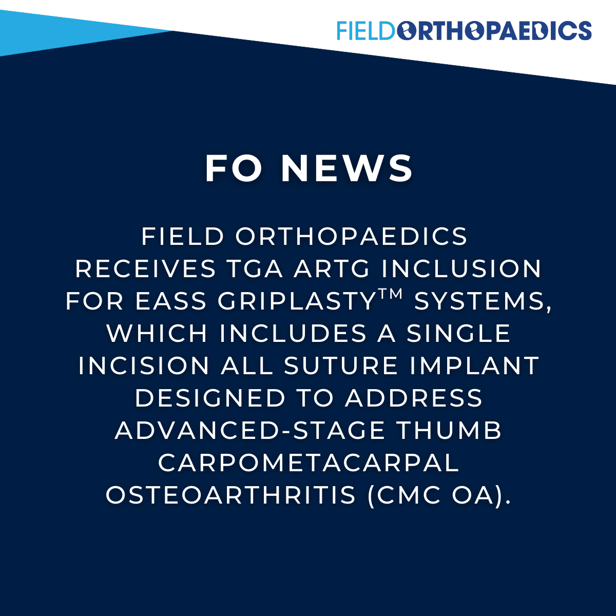 Field Orthopaedics Announces U.S. Distribution Agreement with Spartan ...